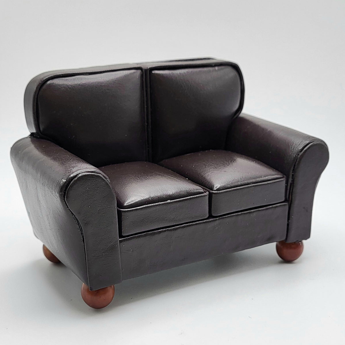 Brown Leather Loveseat/Walnut Feet - 1/12 Scale Dollhouse Miniature ...