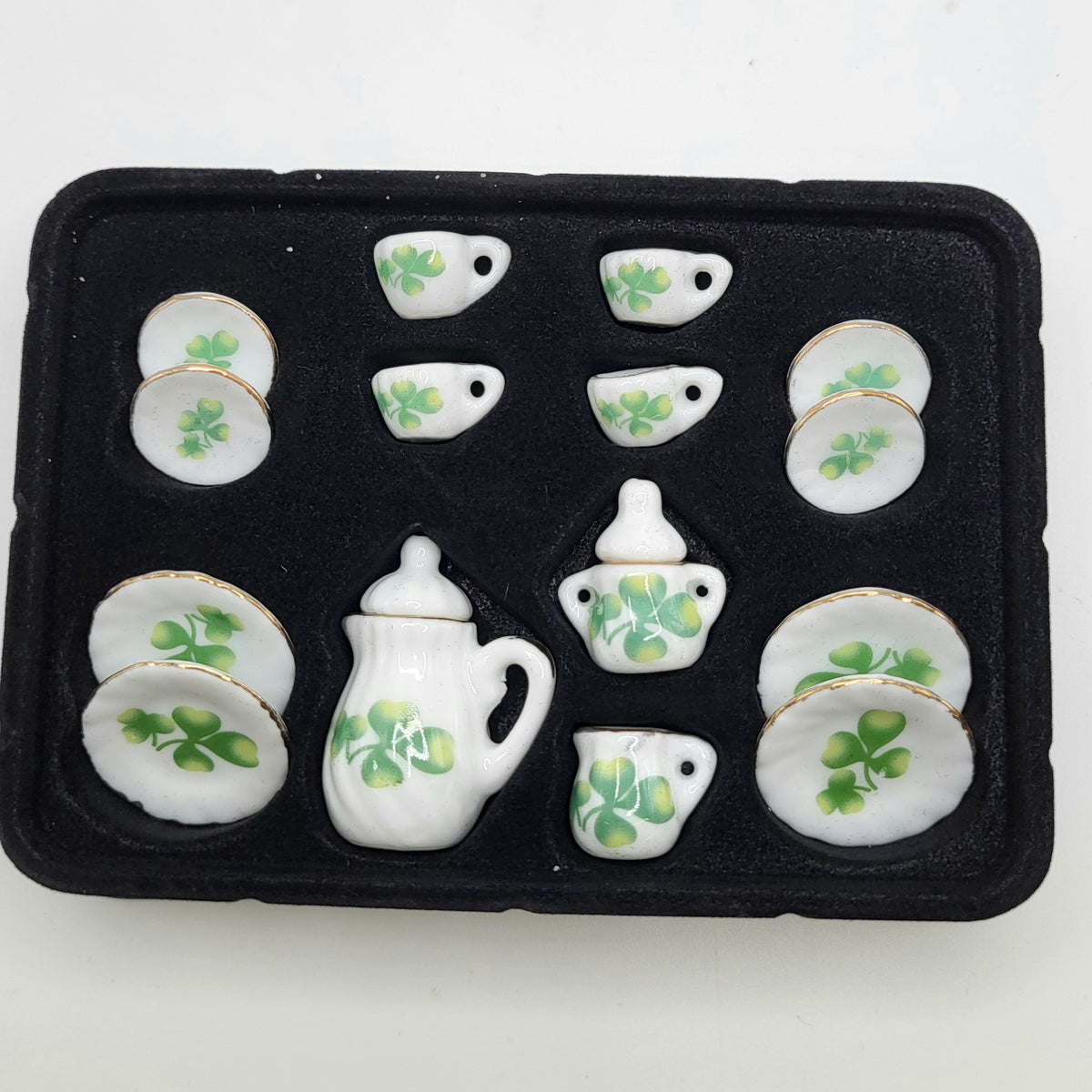 Ceramic Shamrock Tea Set - 17 Pieces - 1/12 Scale Dollhouse Miniature ...