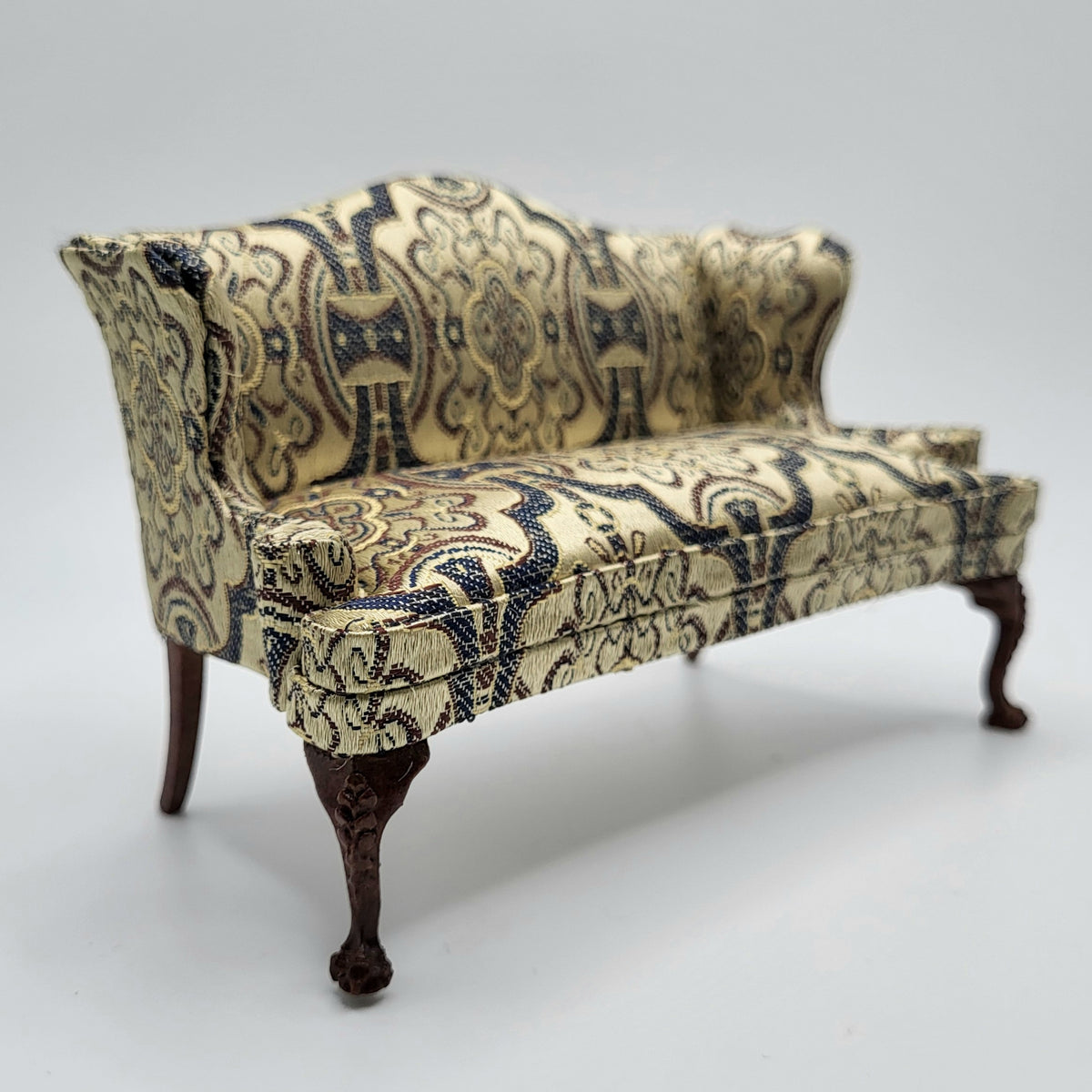 Sofa - Gold/Black Upholstery - Walnut Claw Feet - 1/12 Scale Miniature ...
