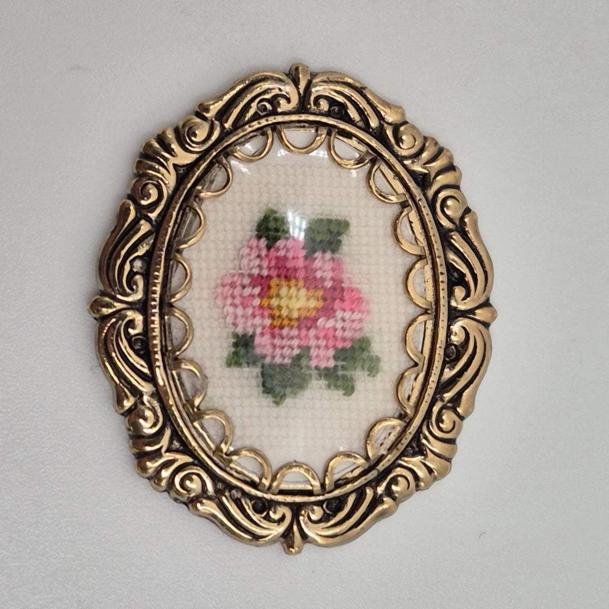 Petit Point Rose in Frame for Display - 1/12 Scale Dollhouse Miniature ...